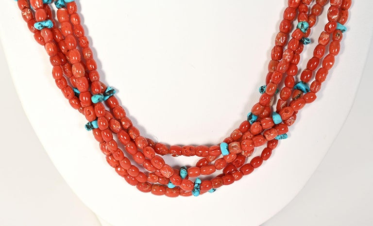 Native American Coral and Turquoise Necklace For Sale at 1stDibs