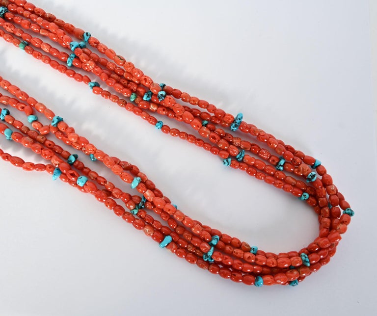 Native American Coral and Turquoise Necklace For Sale at 1stDibs