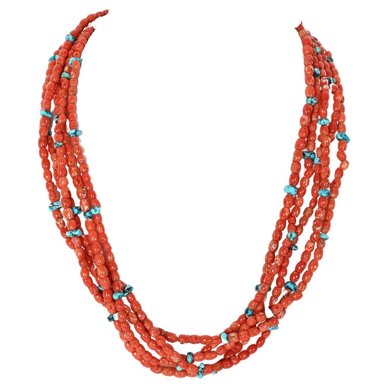 Native American Coral and Turquoise Necklace For Sale at 1stDibs