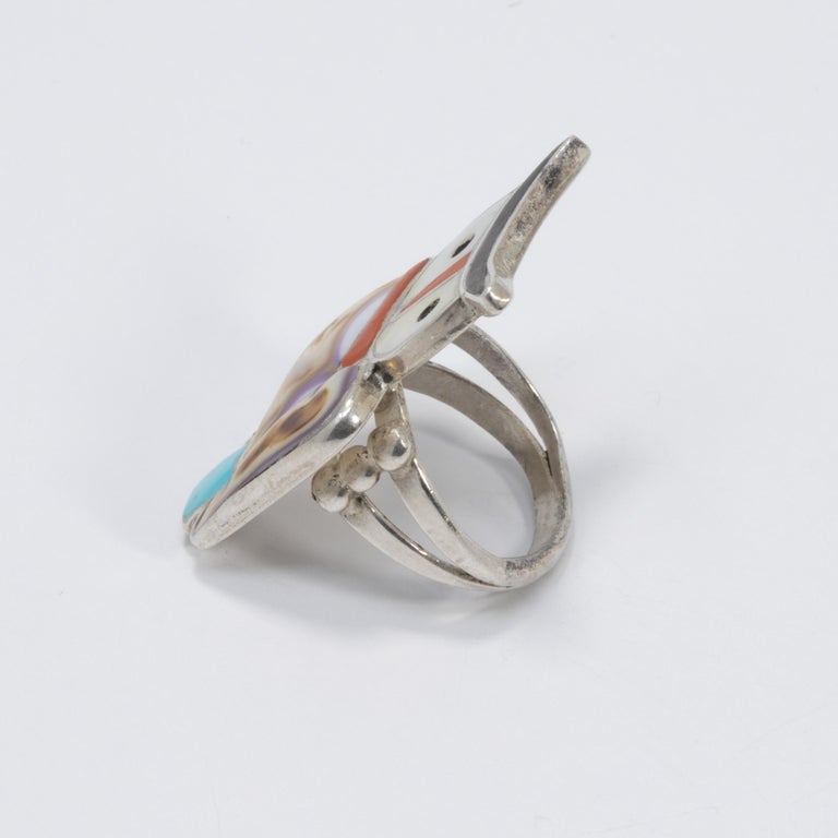 Native American Coral, Turquoise, Mother of Pearl Inlay Sterling Silver ...