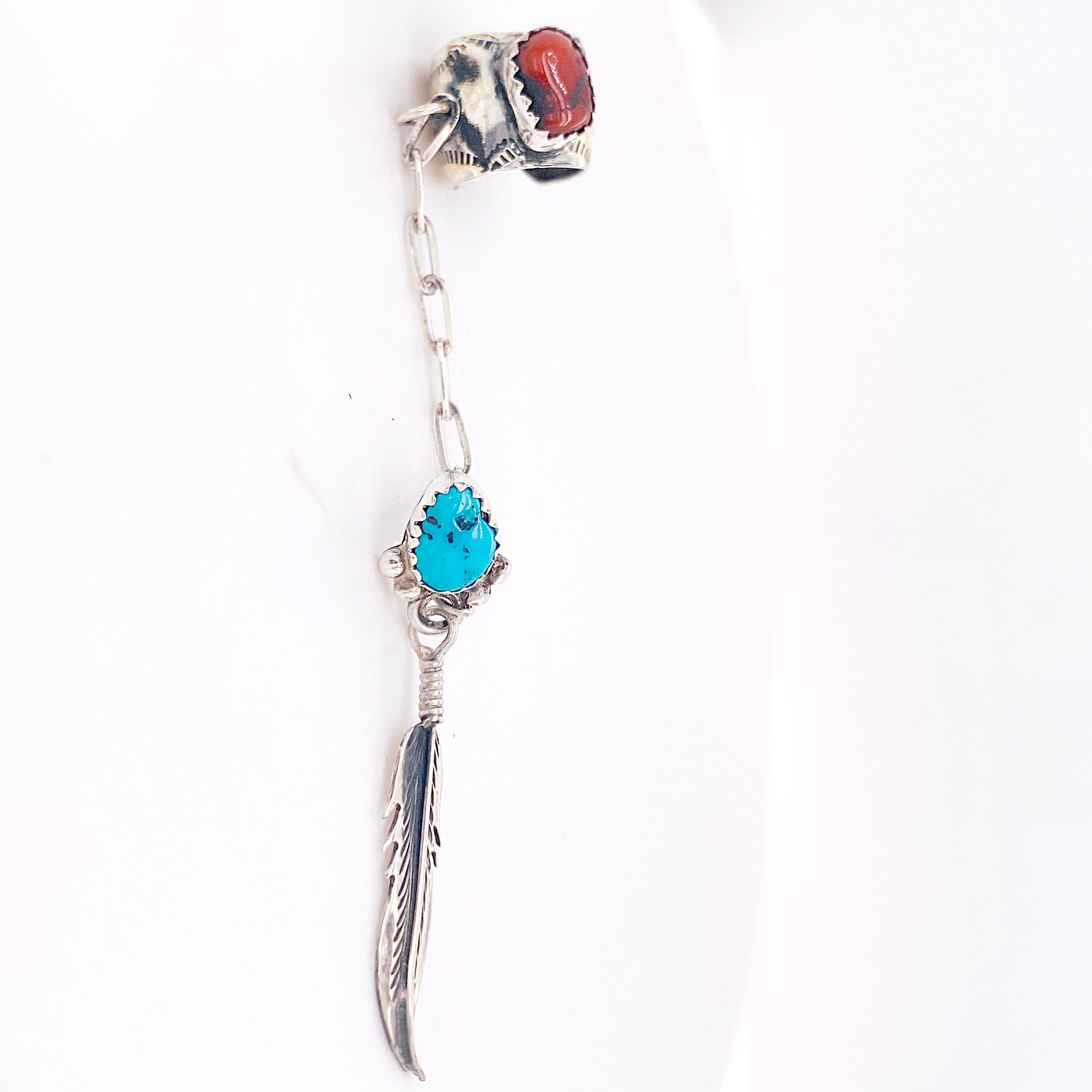 Native American Cuff Earring Indian Made Coral Turquoise and Sterling ...