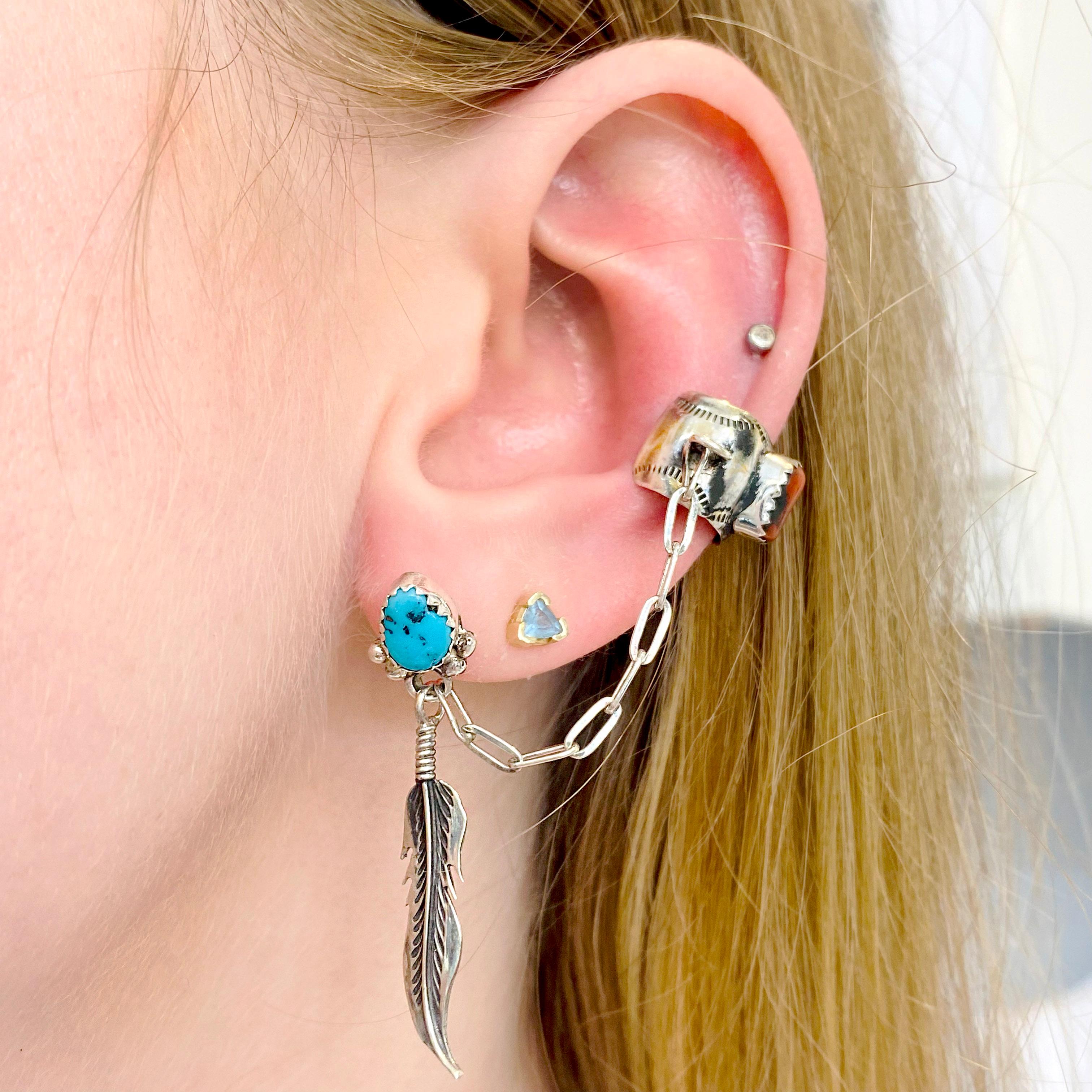 Native American Cuff Earring Indian Made Coral Turquoise and Sterling ...