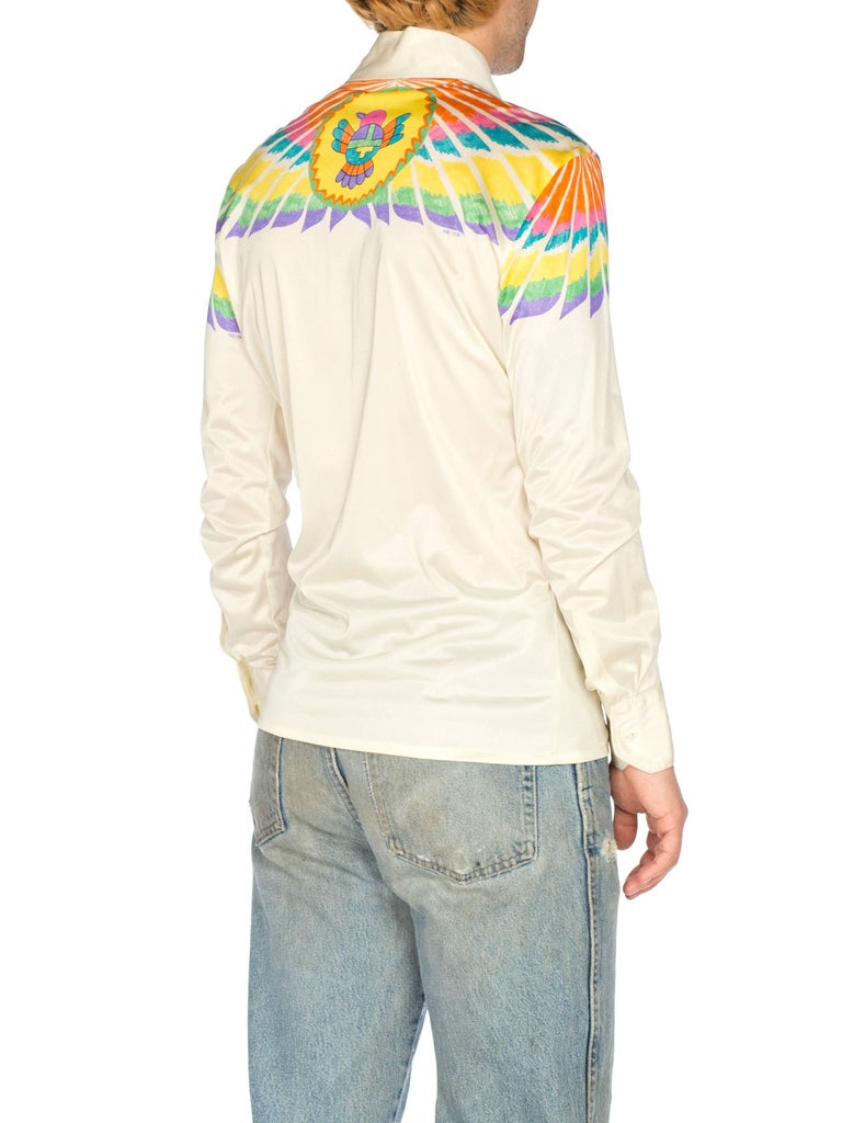 Native American Feather Printed Mens Nik Nik Disco Shirt, 1970s at ...