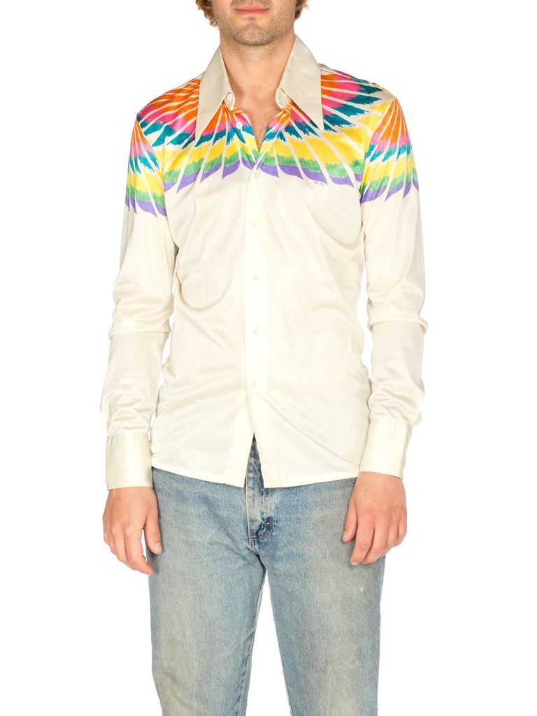 Native American Feather Printed Mens Nik Nik Disco Shirt, 1970s at ...