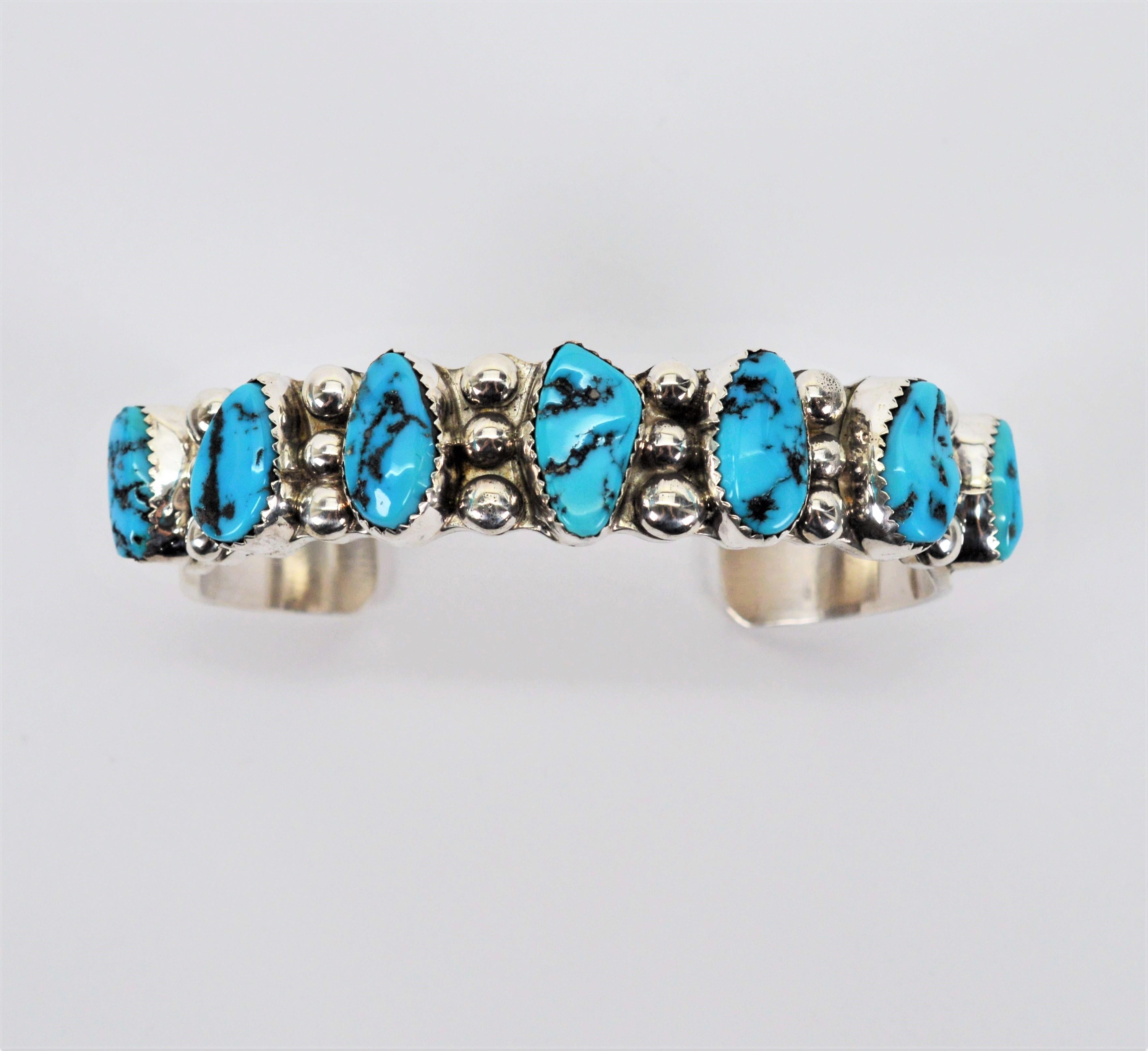 Native American Free Form Turquoise Nugget Sterling Silver Bracelet For ...