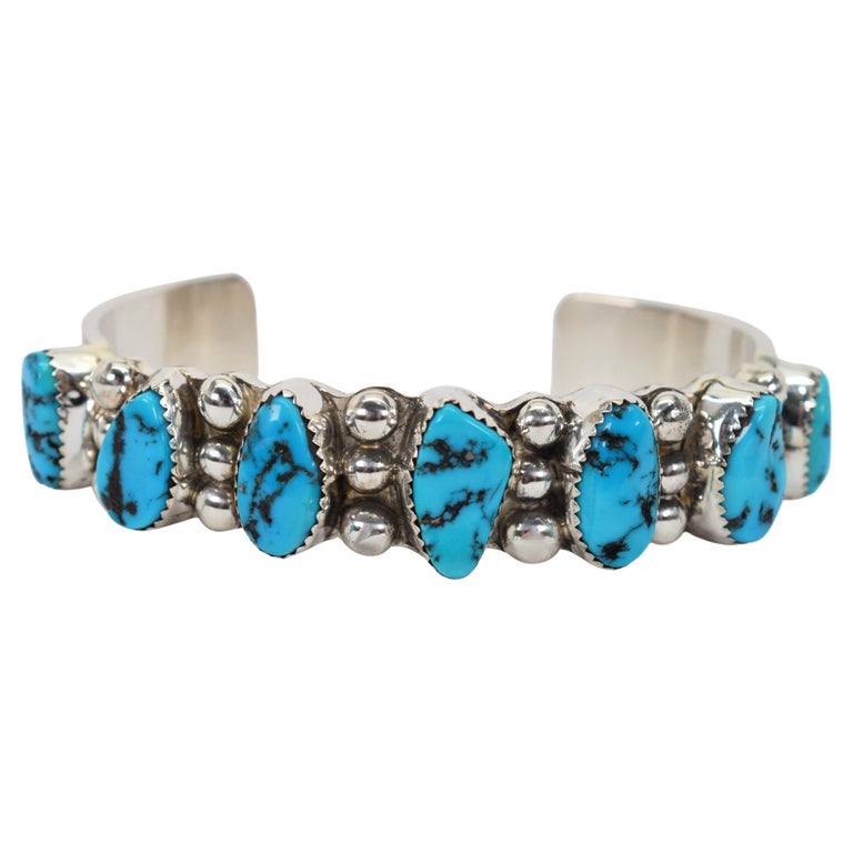 Native American Free Form Turquoise Nugget Sterling Silver Bracelet For ...