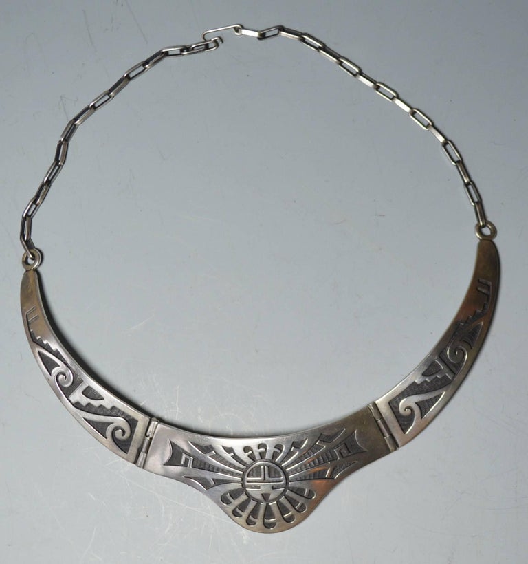 Native American Indian Fine Vintage Hopi Silver Overlay Necklace at 1stDibs