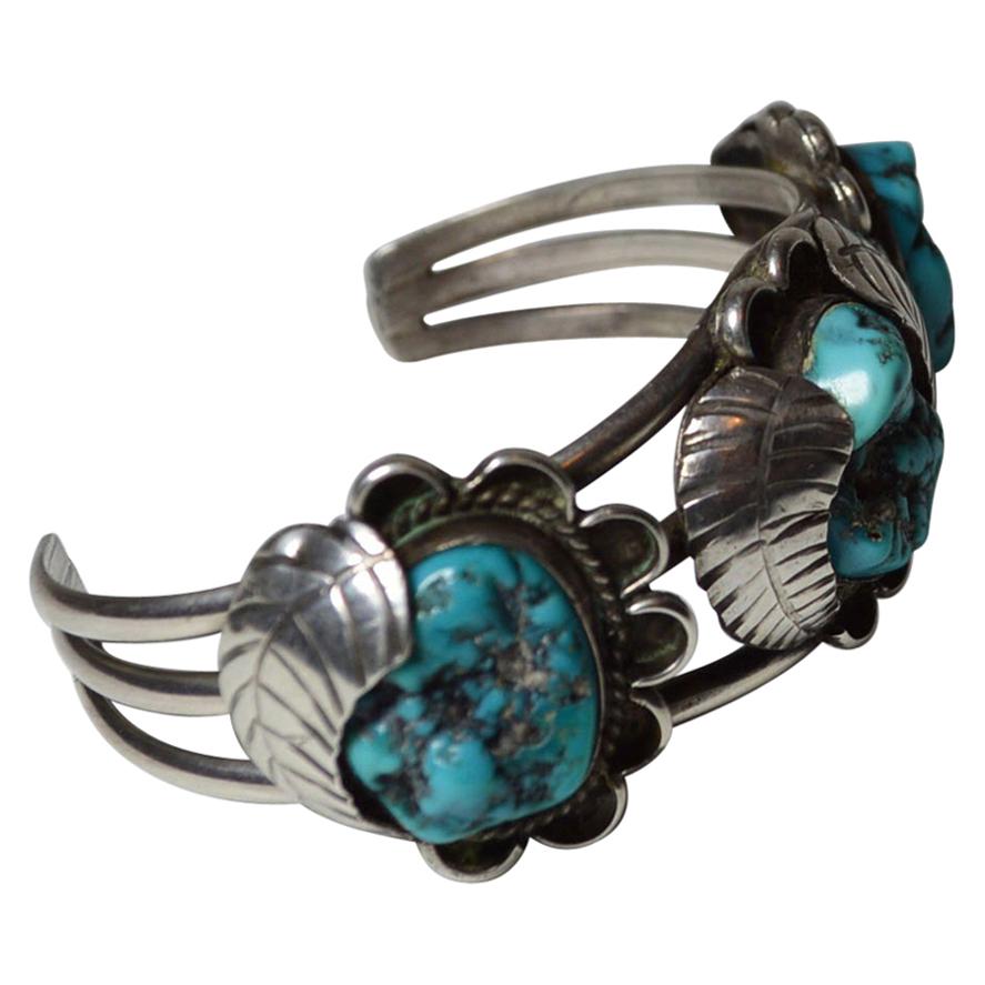 Native American Indian Navajo Silver and Turquoise Bracelet For Sale at ...