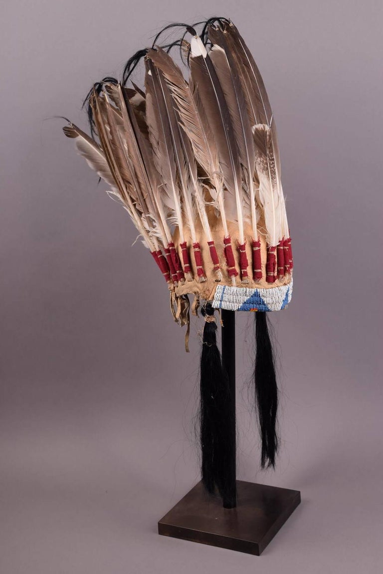 Native American Indian Plains Beaded War Bonnet at 1stDibs