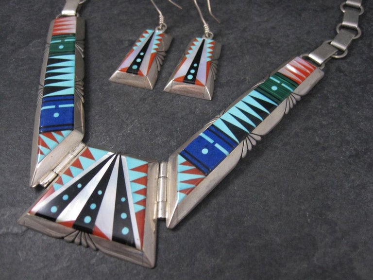Native American Inlay Necklace Earrings Jewelry Set Navajo Chester ...