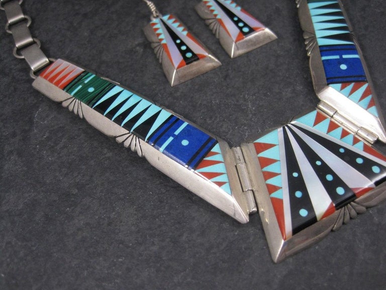 Native American Inlay Necklace Earrings Jewelry Set Navajo Chester ...