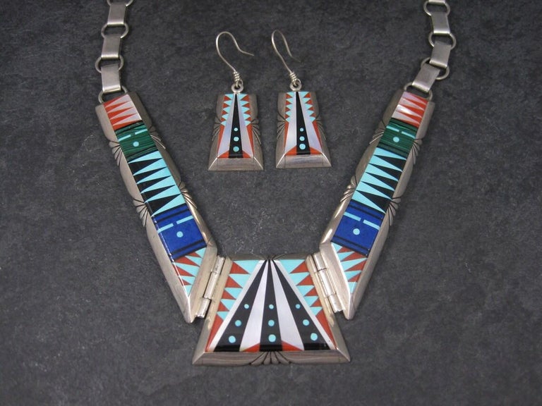 Native American Inlay Necklace Earrings Jewelry Set Navajo Chester ...