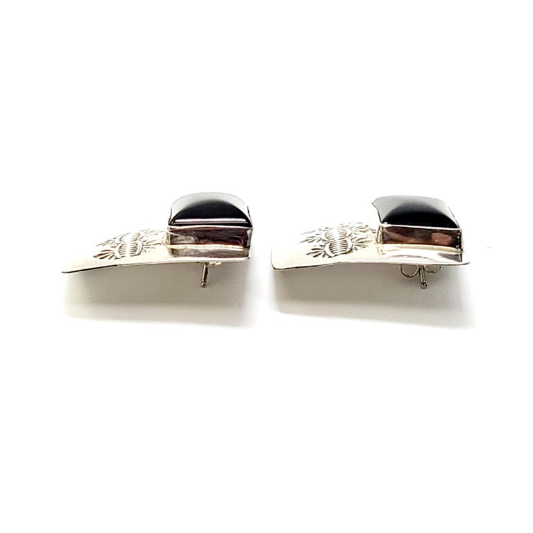 Native American M Begay Sterling Silver Onyx Earrings For Sale at 1stDibs