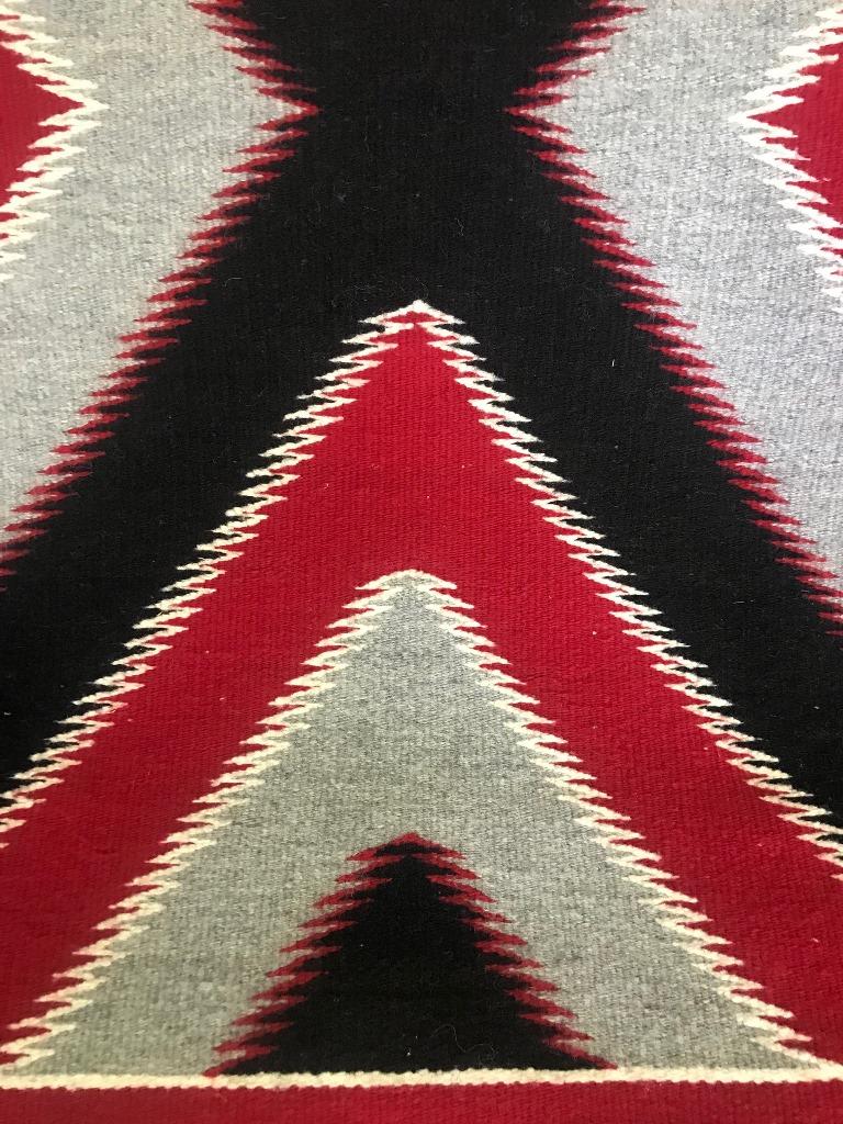 Native American Navajo Handwoven Red, Grey, Black X-Pattern Rug Blanket ...