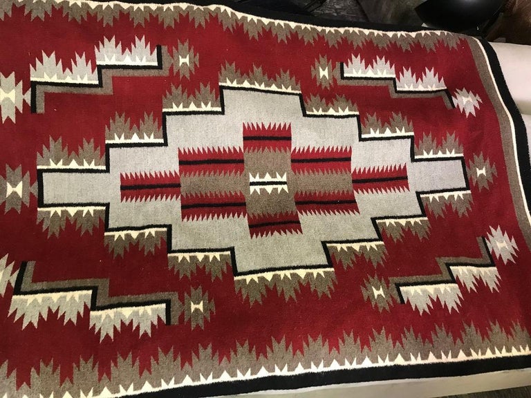 Native American Navajo Large Handwoven Red and Grey Rug Blanket at 1stDibs