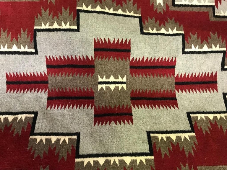 Native American Navajo Large Handwoven Red and Grey Rug Blanket at 1stDibs
