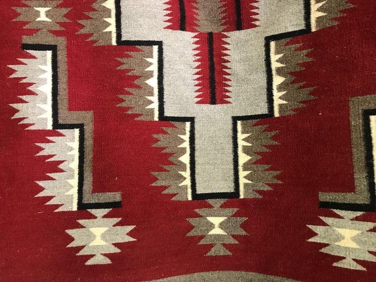 Native American Navajo Large Handwoven Red and Grey Rug Blanket at 1stDibs