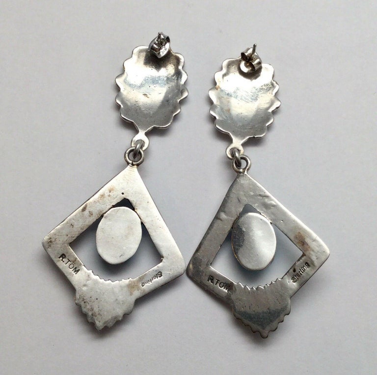 Native American Navajo Randall Tom Sterling Silver Turquoise Dangle ...