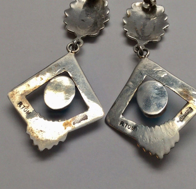 Native American Navajo Randall Tom Sterling Silver Turquoise Dangle ...