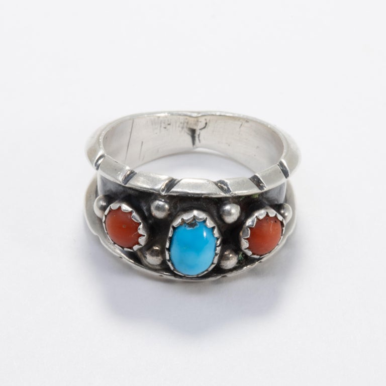 Native American Navajo Sterling Silver Ring with Turquoise and Coral ...