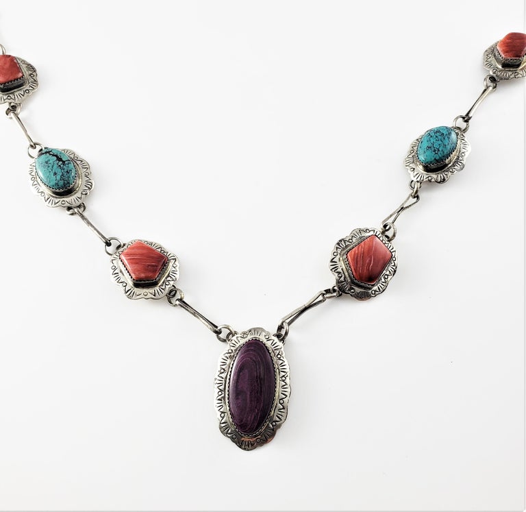 Native American PN Sterling Silver Multi-Stone Link Necklace at 1stDibs