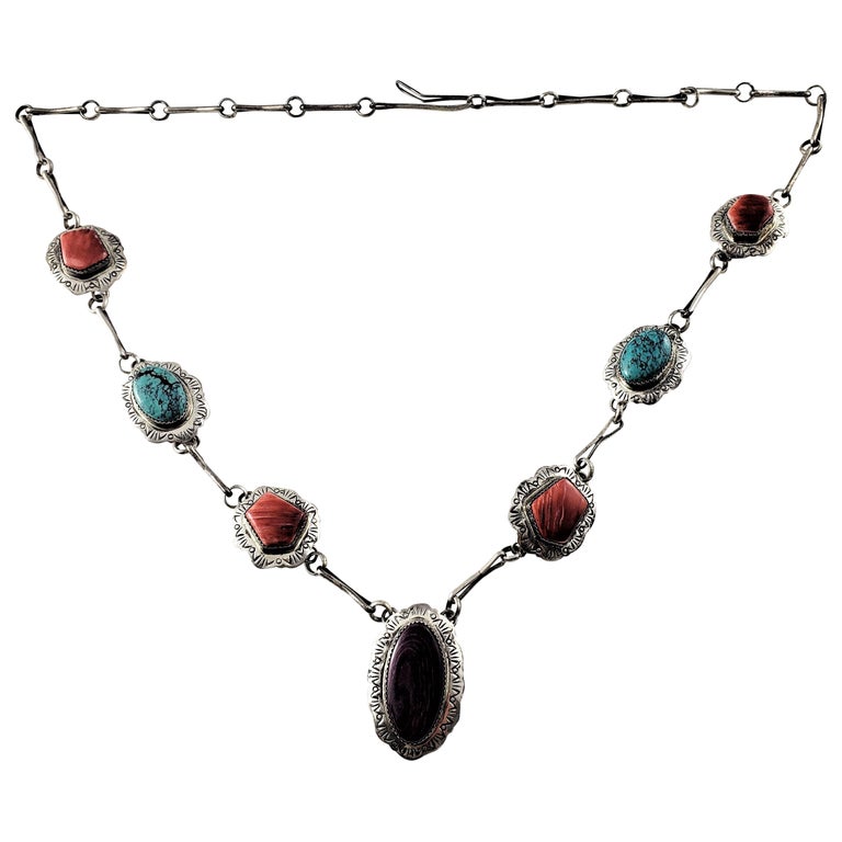 Native American PN Sterling Silver Multi-Stone Link Necklace at 1stDibs