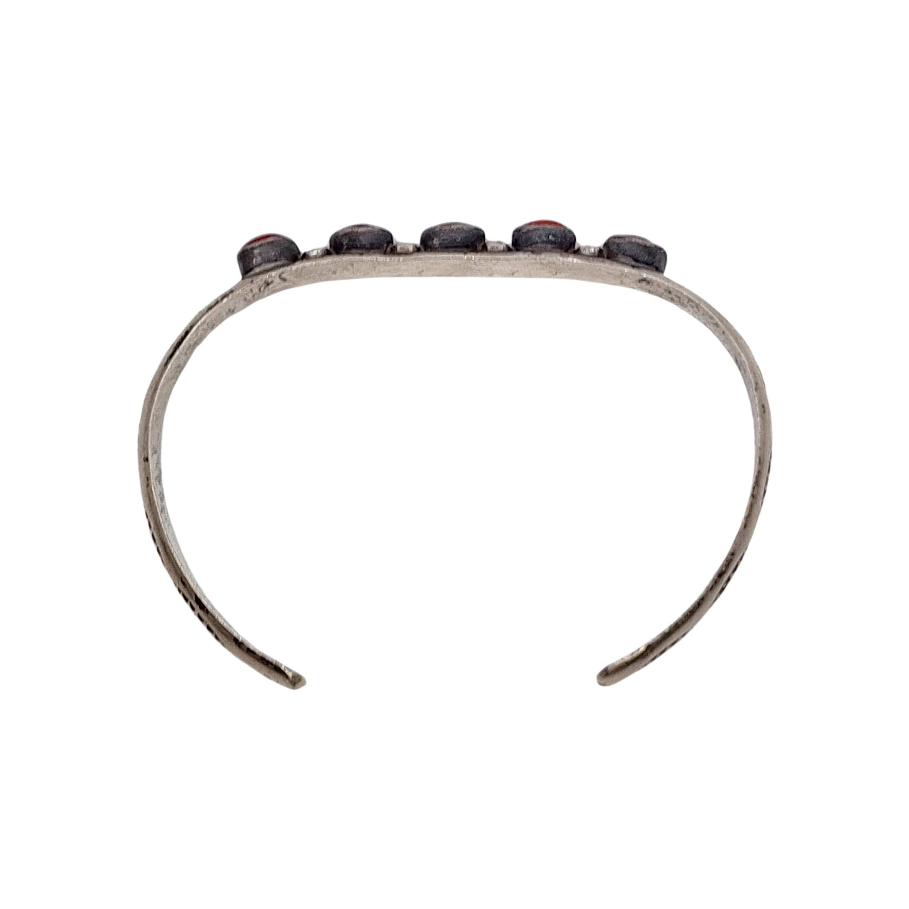 Native American Silver and Coral Thin Cuff Bracelet #17670 For Sale at ...