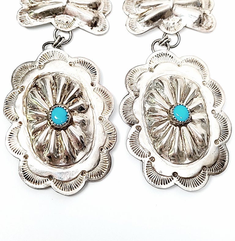 Native American Silver and Turquoise Concho and Butterfly Dangle ...
