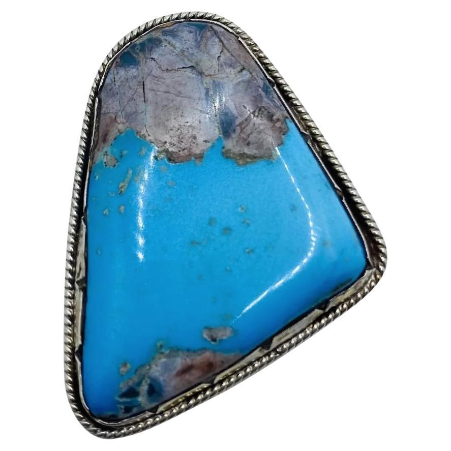 Native American Silver Large Turquoise Brooch Pendant For Sale at 1stDibs
