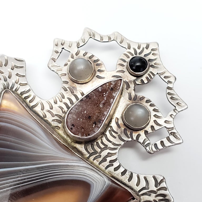 Native American Sterling Silver Banded Agate and Druzy Arrowhead Pin ...