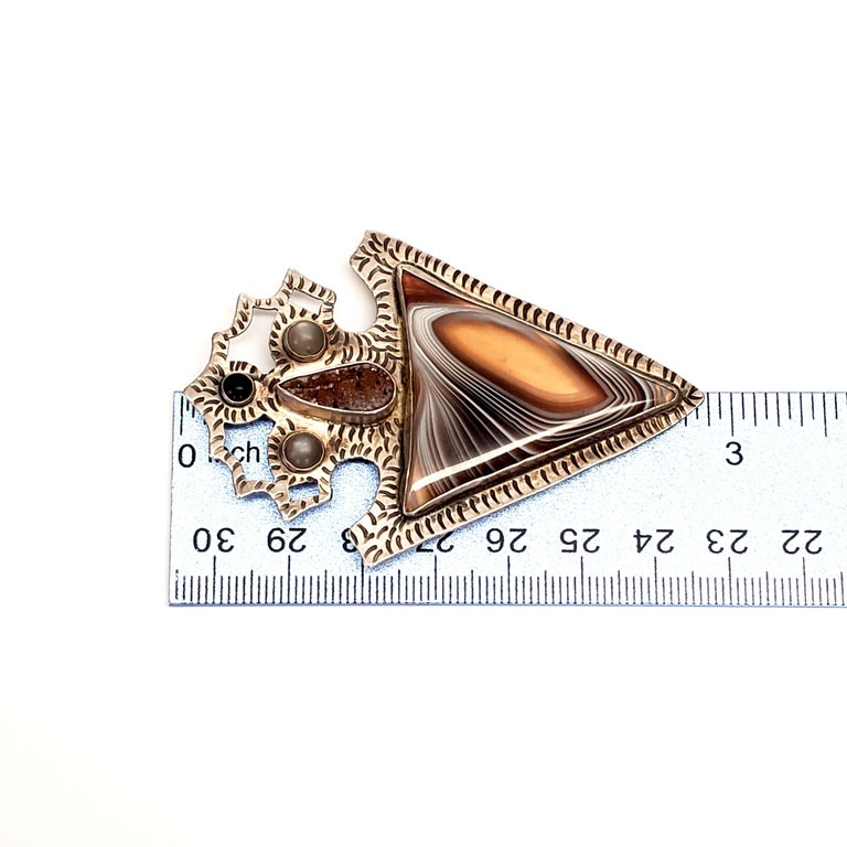 Native American Sterling Silver Banded Agate and Druzy Arrowhead Pin ...