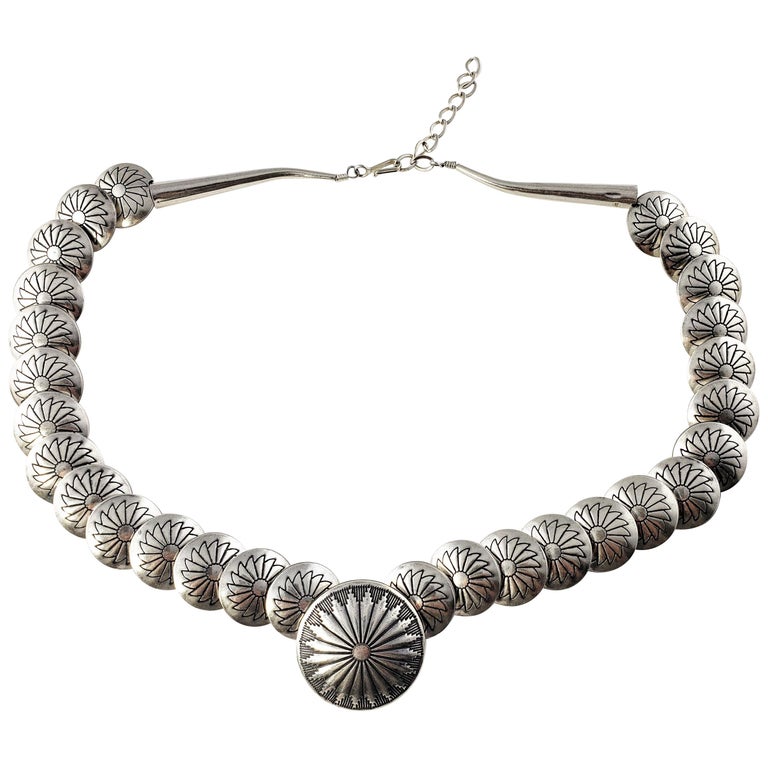 Native American Sterling Silver Hollow Disc Link Necklace at 1stDibs