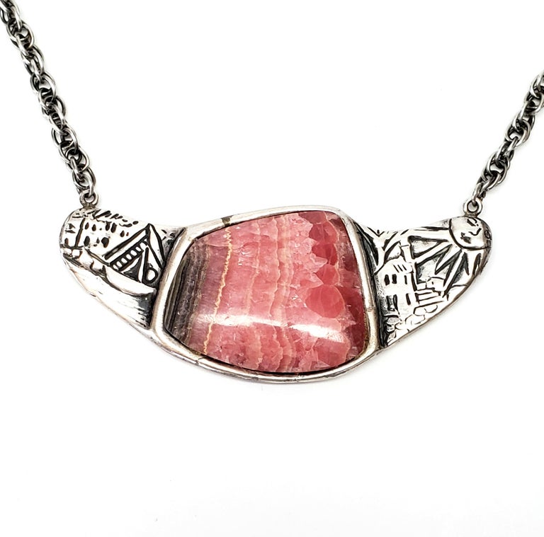 Southwest Style Sterling Silver Pink Rhodochrosite Pueblo Themed ...