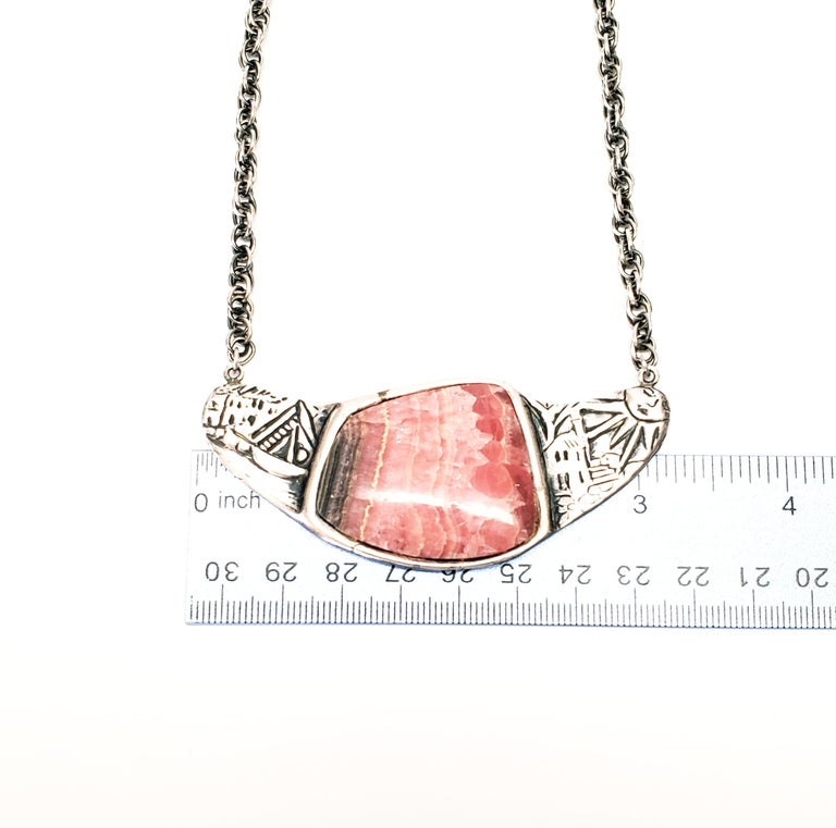 Southwest Style Sterling Silver Pink Rhodochrosite Pueblo Themed ...