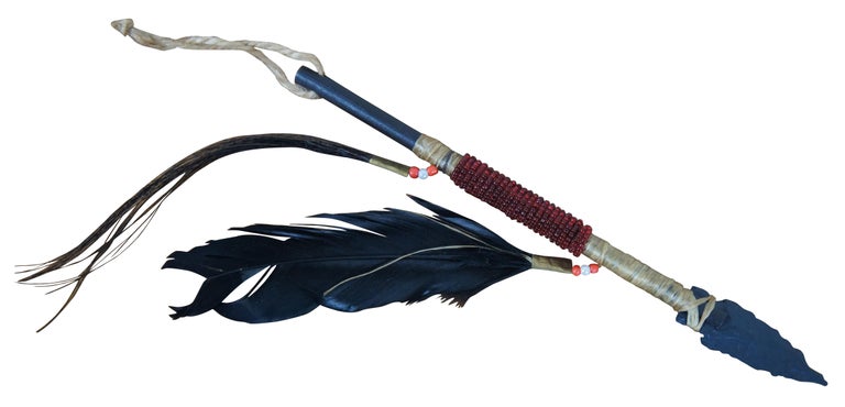 Native American Tribal Black Feather Horse Hair Arrowhead Spear Hunt ...