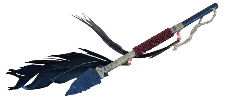 Native American Tribal Black Feather Horse Hair Arrowhead Spear Hunt ...