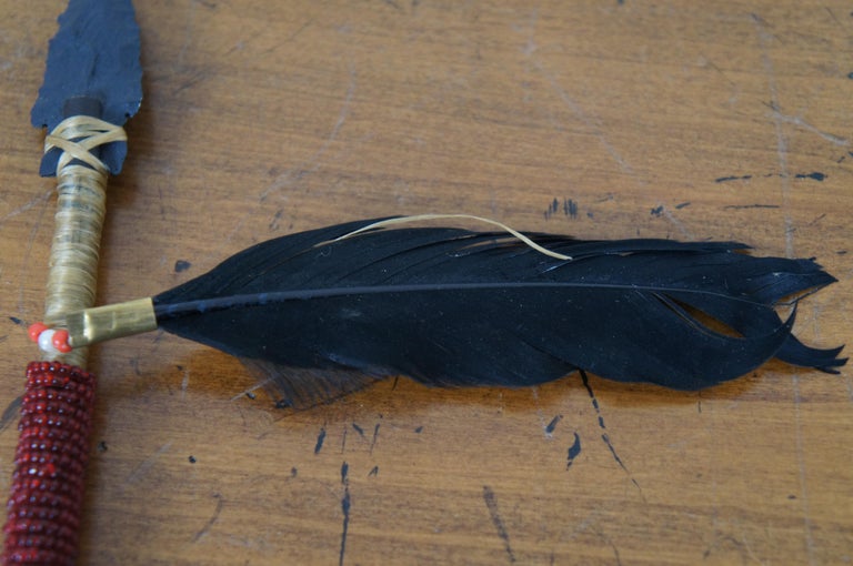 Native American Tribal Black Feather Horse Hair Arrowhead Spear Hunt ...