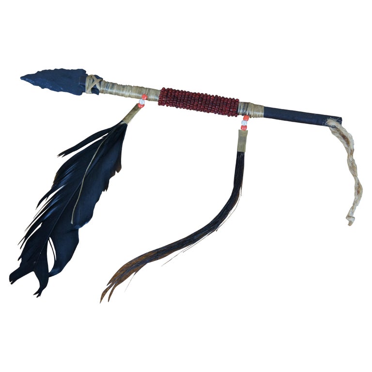 Native American Tribal Black Feather Horse Hair Arrowhead Spear Hunt ...