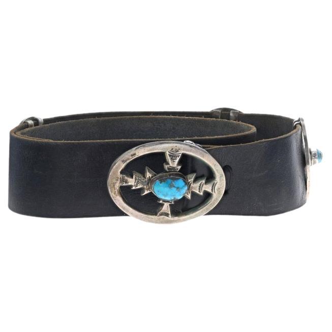 Native American Turquoise Concho Belt - Sterling Silver 925 Leather ...