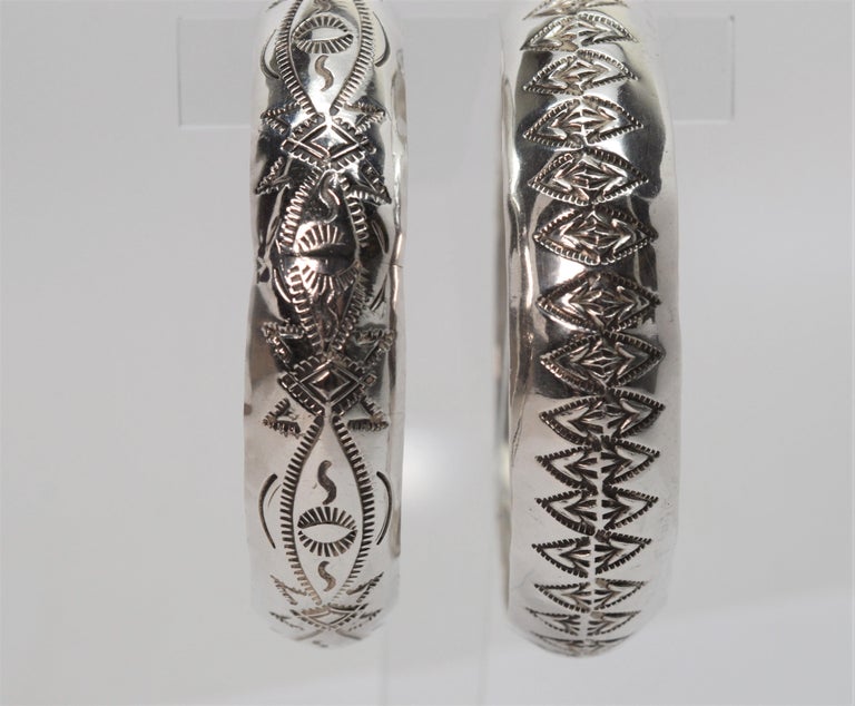 Native American W. Tracy Sterling Silver Bangle Bracelet Duo For Sale ...