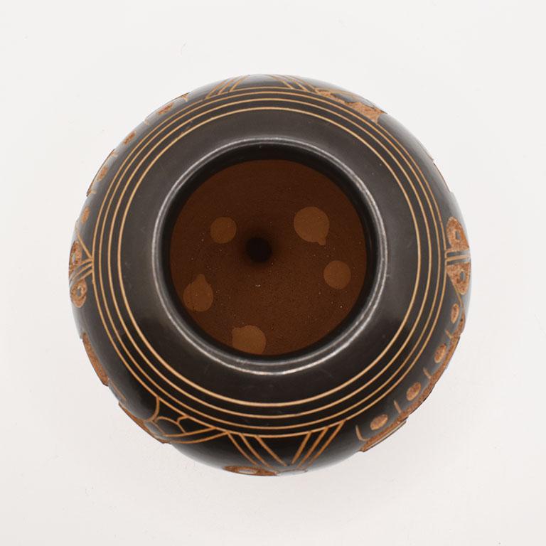 Native Clay Carved Black and Brown Seed Pot, Signed at 1stDibs | carved ...