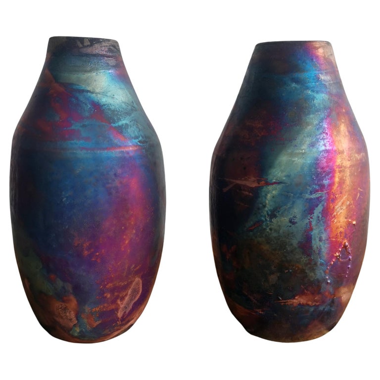 Natsu 2 Pack Raku Pottery Vase - Full Copper Matte - Handmade Ceramic ...