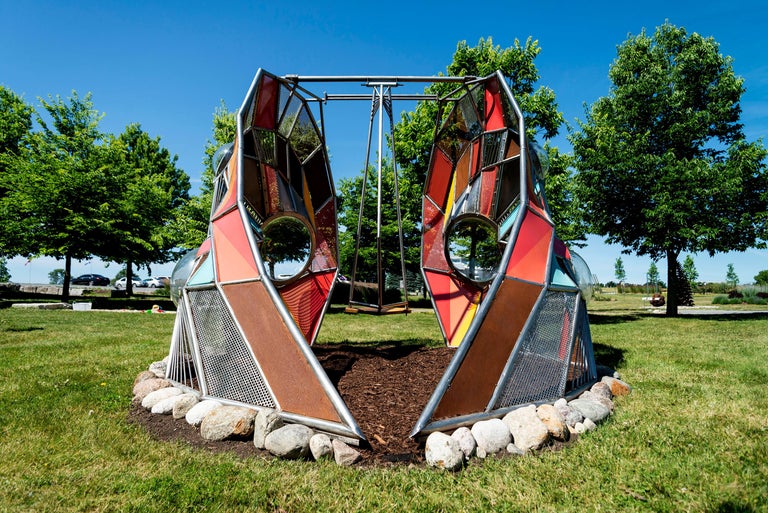 Natsuki Takauji - Window II - interactive swing, abstract, wood, steel ...