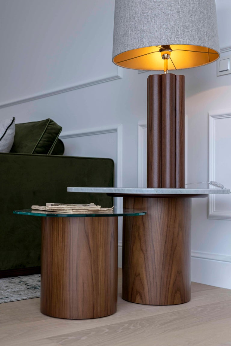 Organic modern set of Natur Side Tables made with Marble, Oak and Glass ...