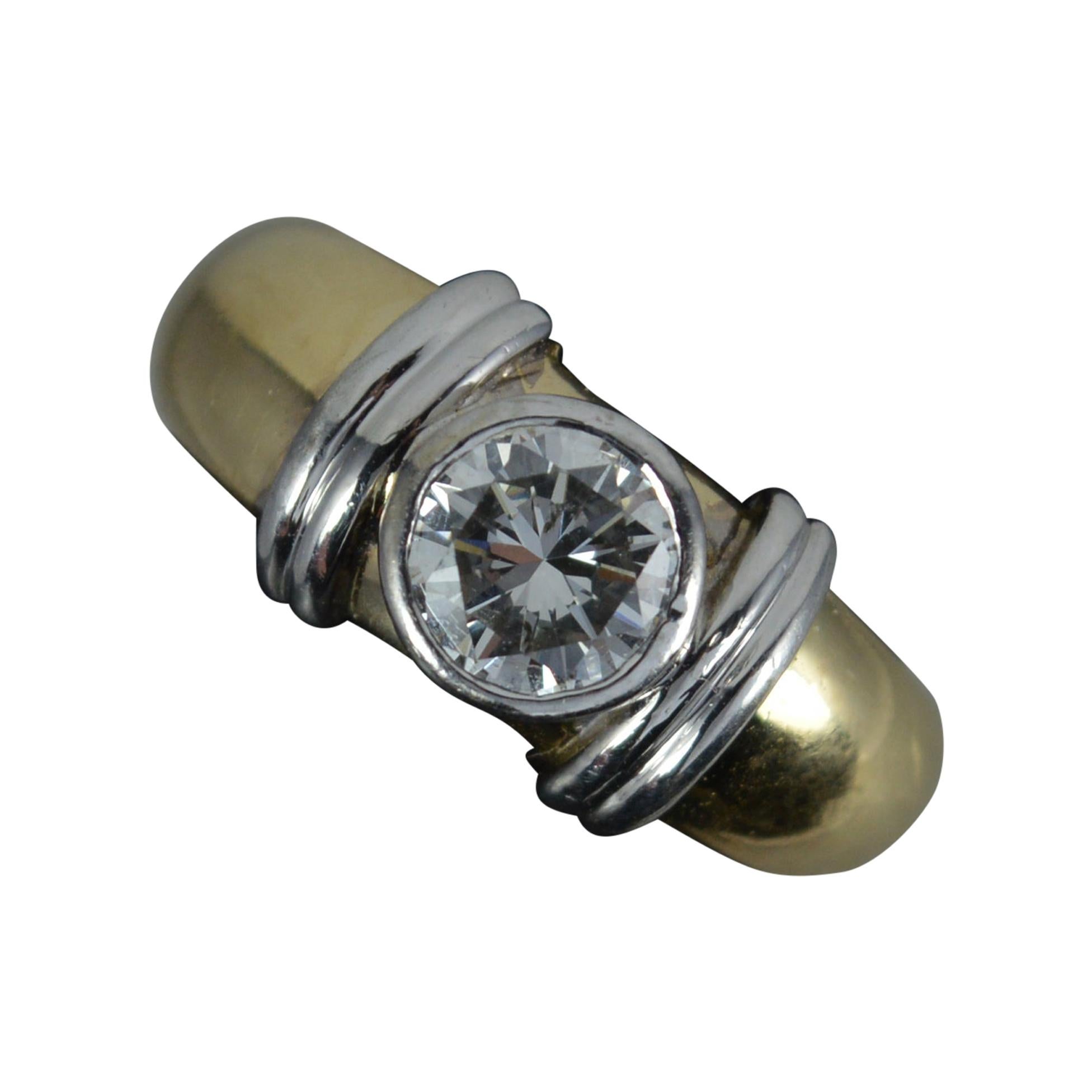 Art Deco 18 Carat Gold Platinum Diamond Solitaire Stack Engagement Ring ...