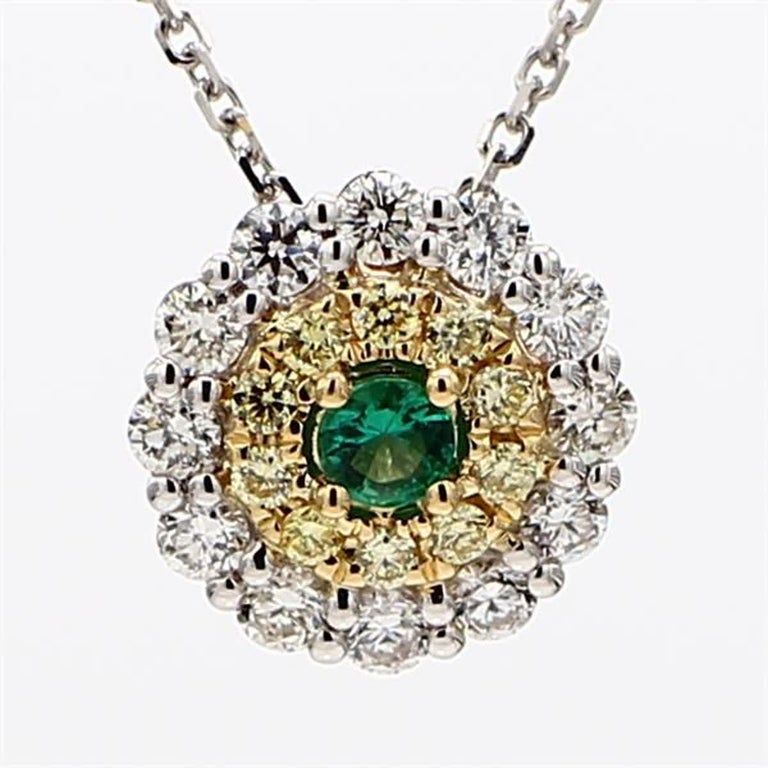 Natural .08 Carat Round Emerald and White Diamond Gold Drop Pendant For ...