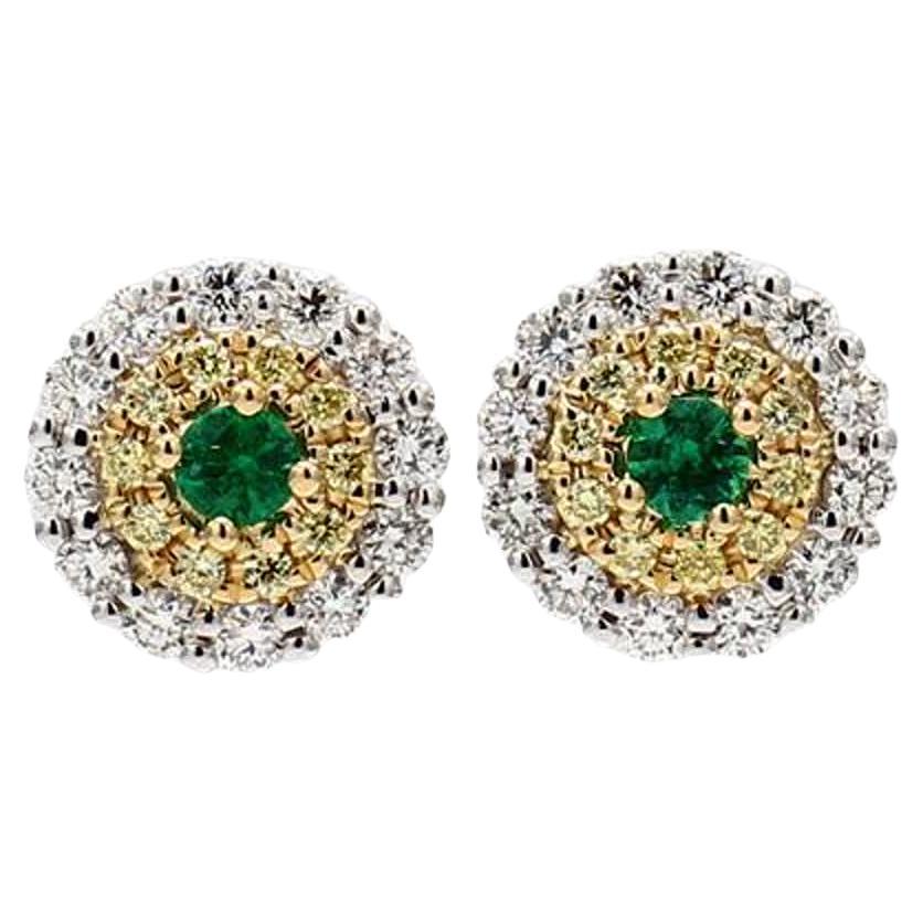 Natural Round Emerald and White Diamond 1.70 Carat TW Yellow Gold Stud ...