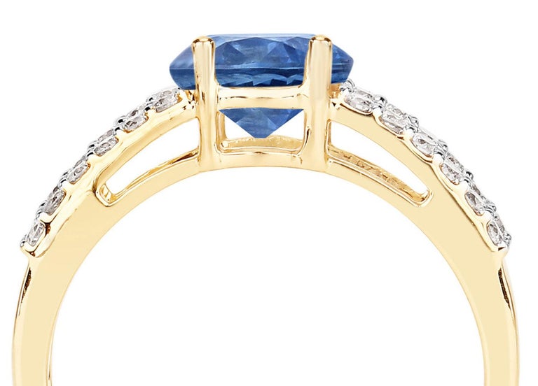 Natural 1 Carat Blue Sapphire and Diamond Ring Set in 14k Yellow Gold ...