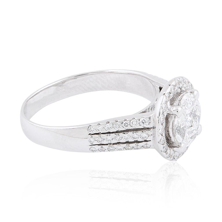 Natural 1 Carat Diamond Pave Promise Ring 18 Karat White Gold Handmade ...