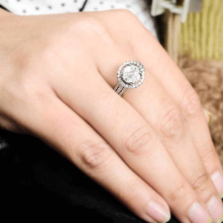 Natural 1 Carat Diamond Pave Promise Ring 18 Karat White Gold Handmade ...